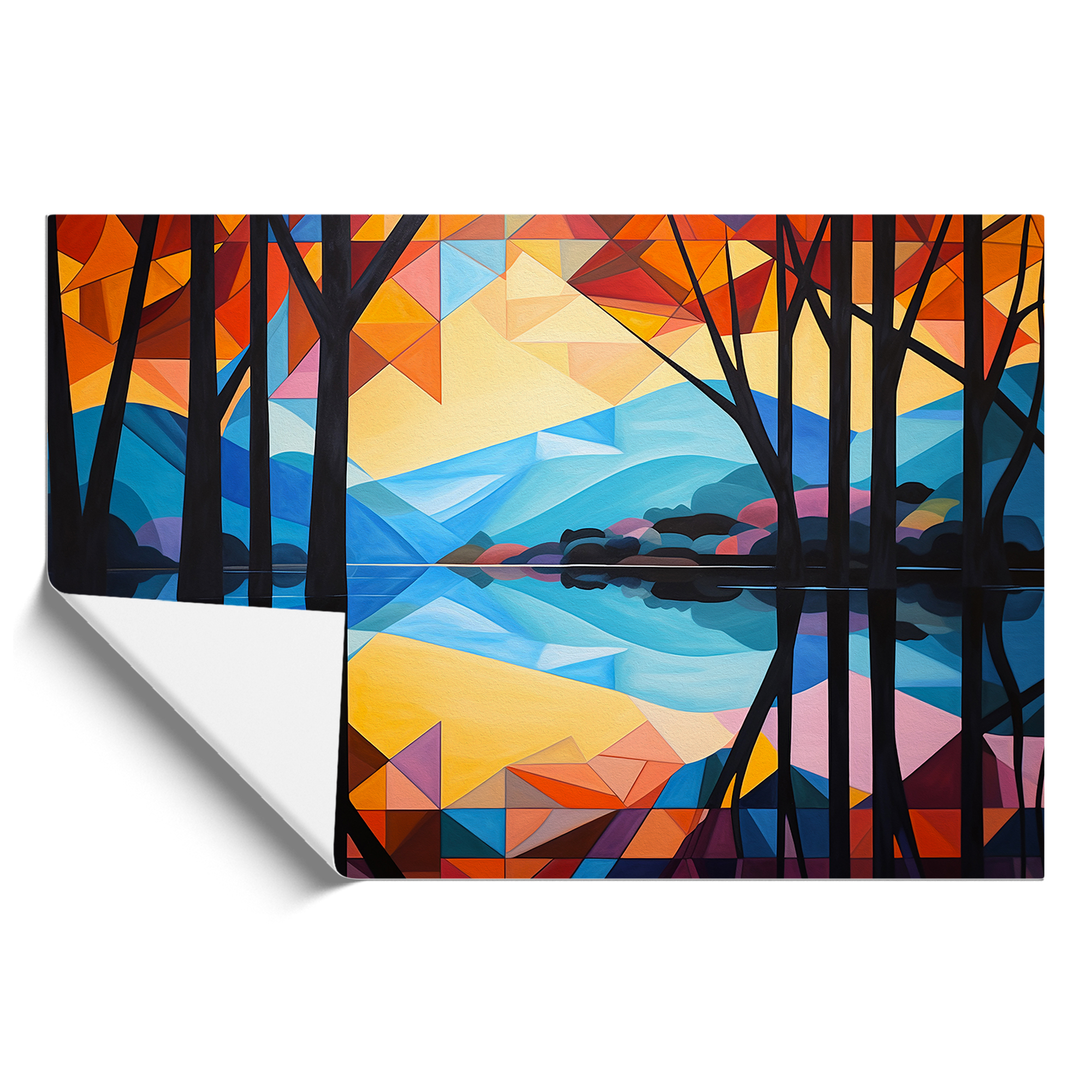 Lake Geometric Framed Canvas Wall Art Print Poster Picture, Home Decor ...