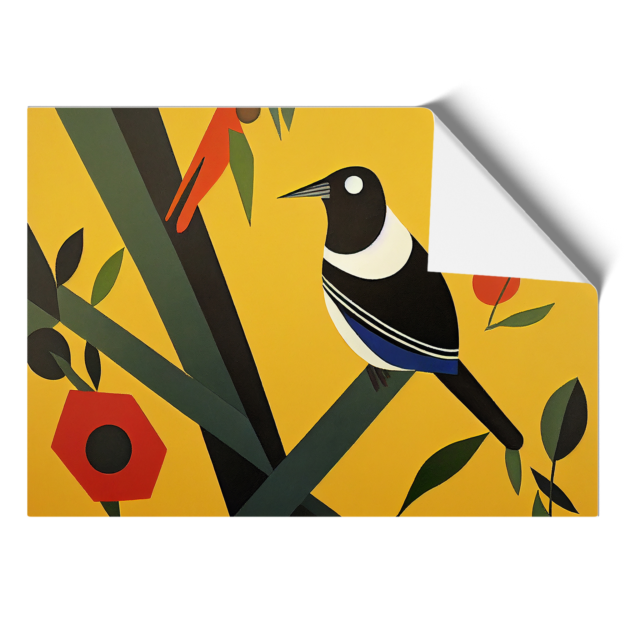 Magpie Bird Abstract Framed Canvas Wall Art Print Poster Picture, Home ...