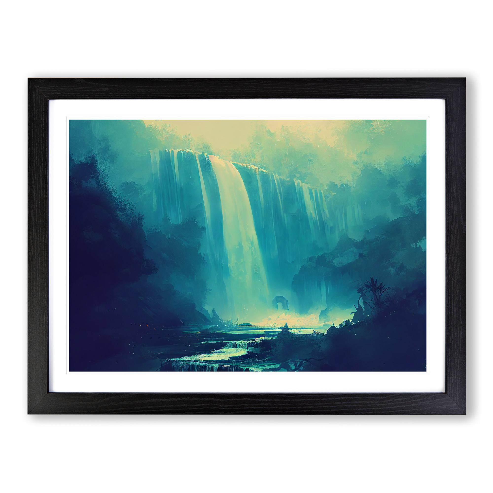 Contemporary Waterfall Framed Canvas Wall Art Print Poster Picture ...