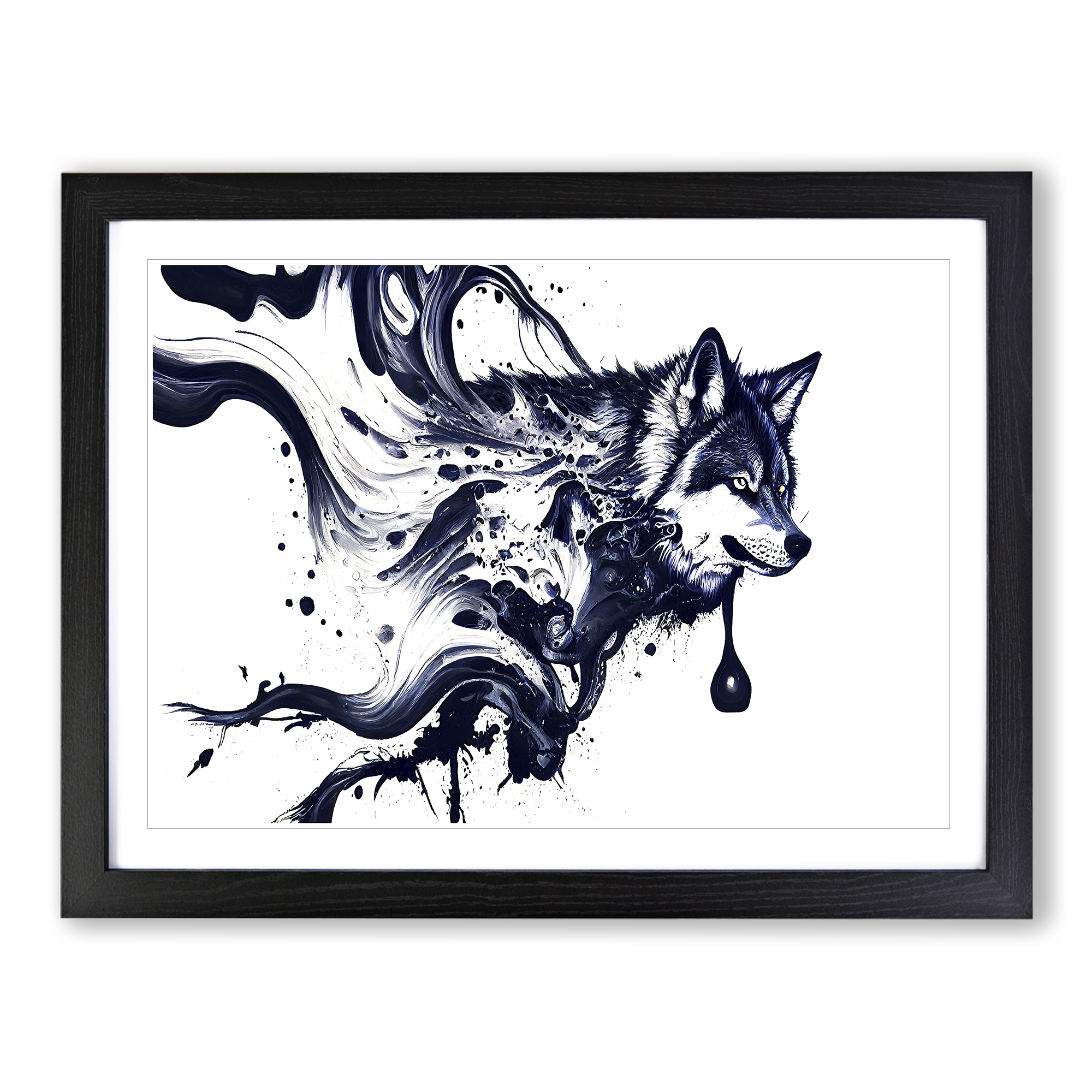 Paint Drip Wolf Abstract Framed Canvas Wall Art Print Poster Picture ...