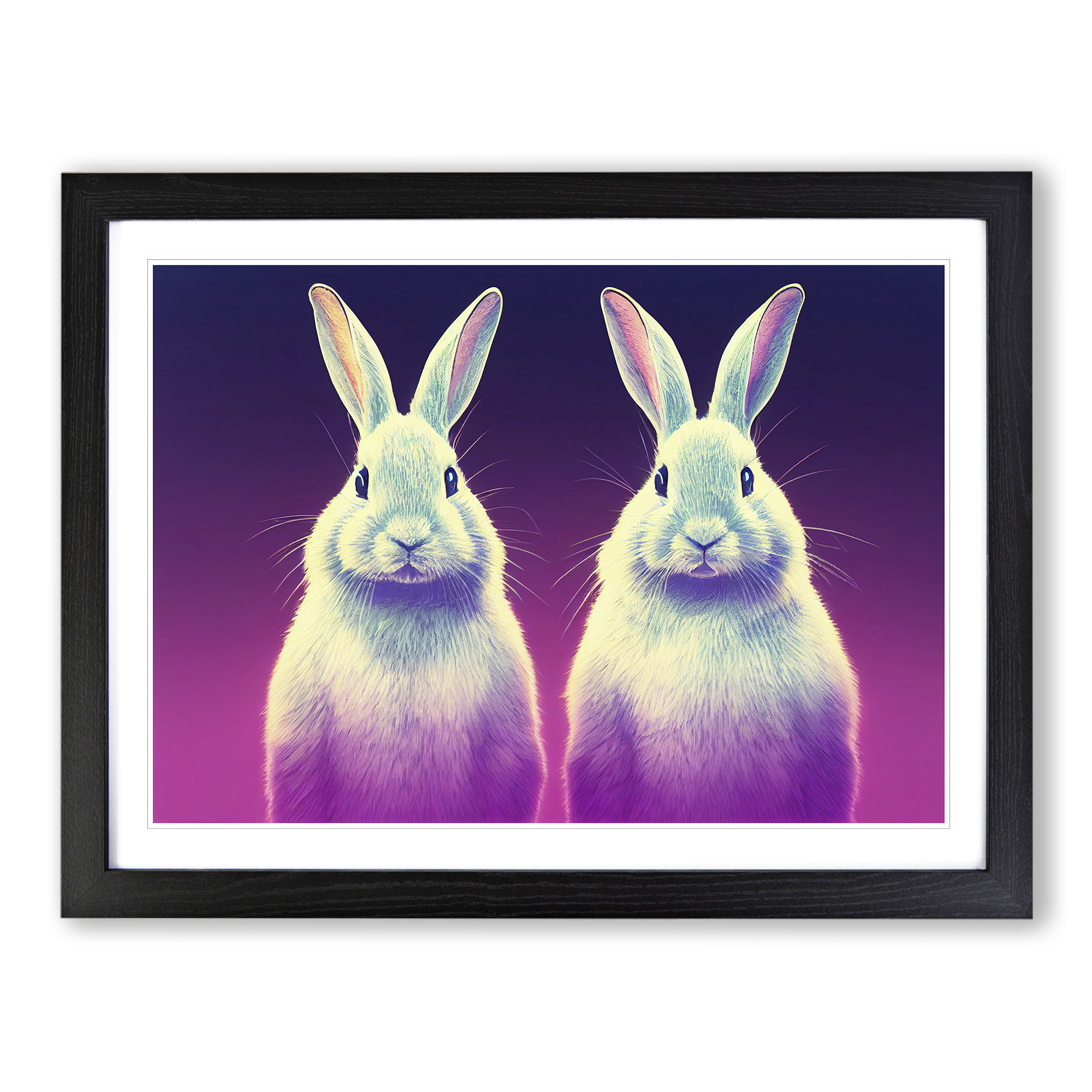 Pair Of Rabbits Framed Canvas Wall Art Print Poster Picture, Home Decor ...