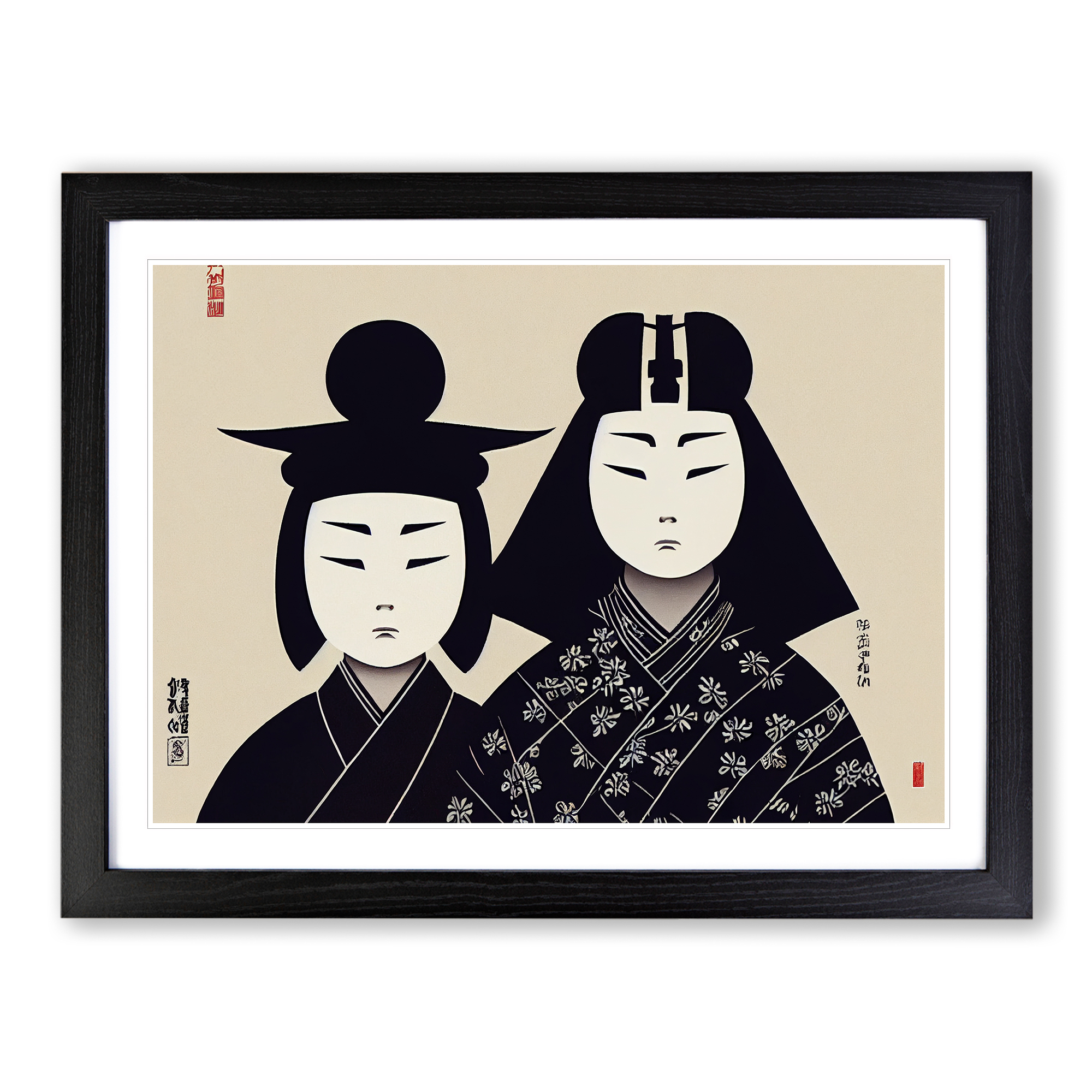 Two Samurai Framed Canvas Wall Art Print Poster Picture, Home Decor ...