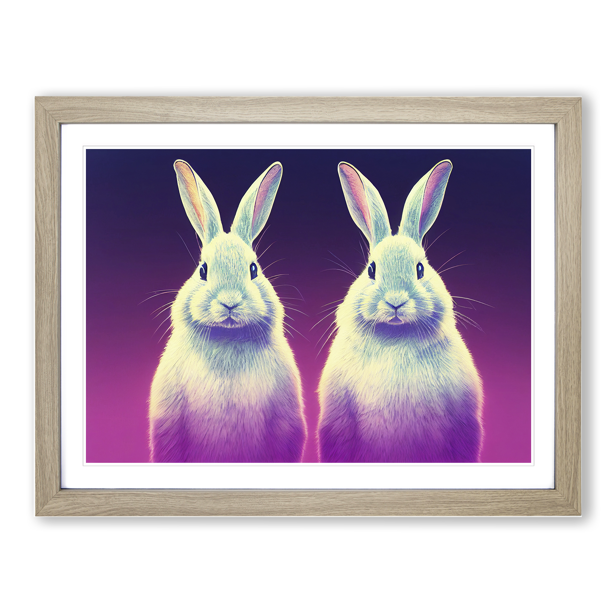 Pair Of Rabbits Framed Canvas Wall Art Print Poster Picture, Home Decor ...