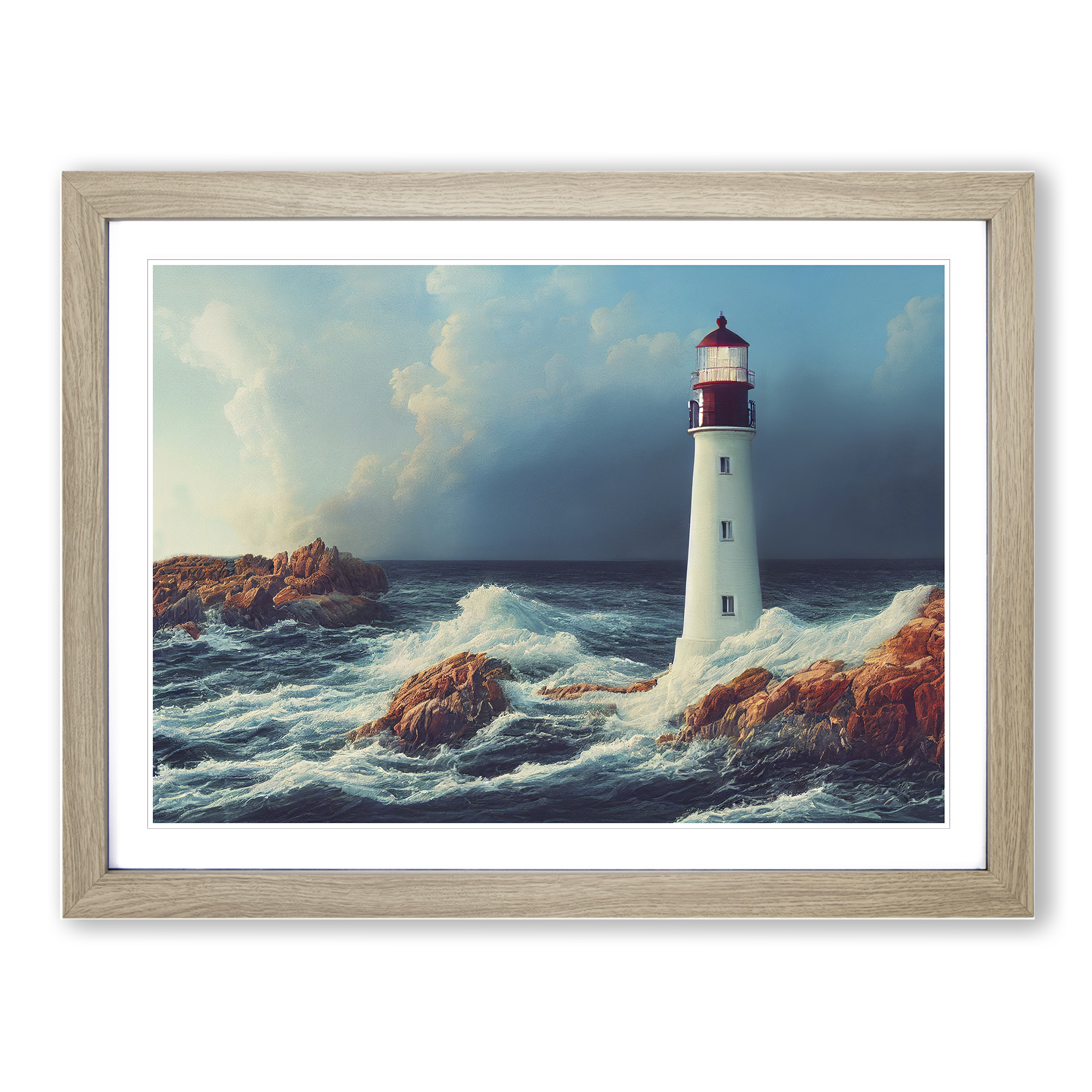 Riveting Lighthouse Seascape Framed Canvas Wall Art Print Poster ...