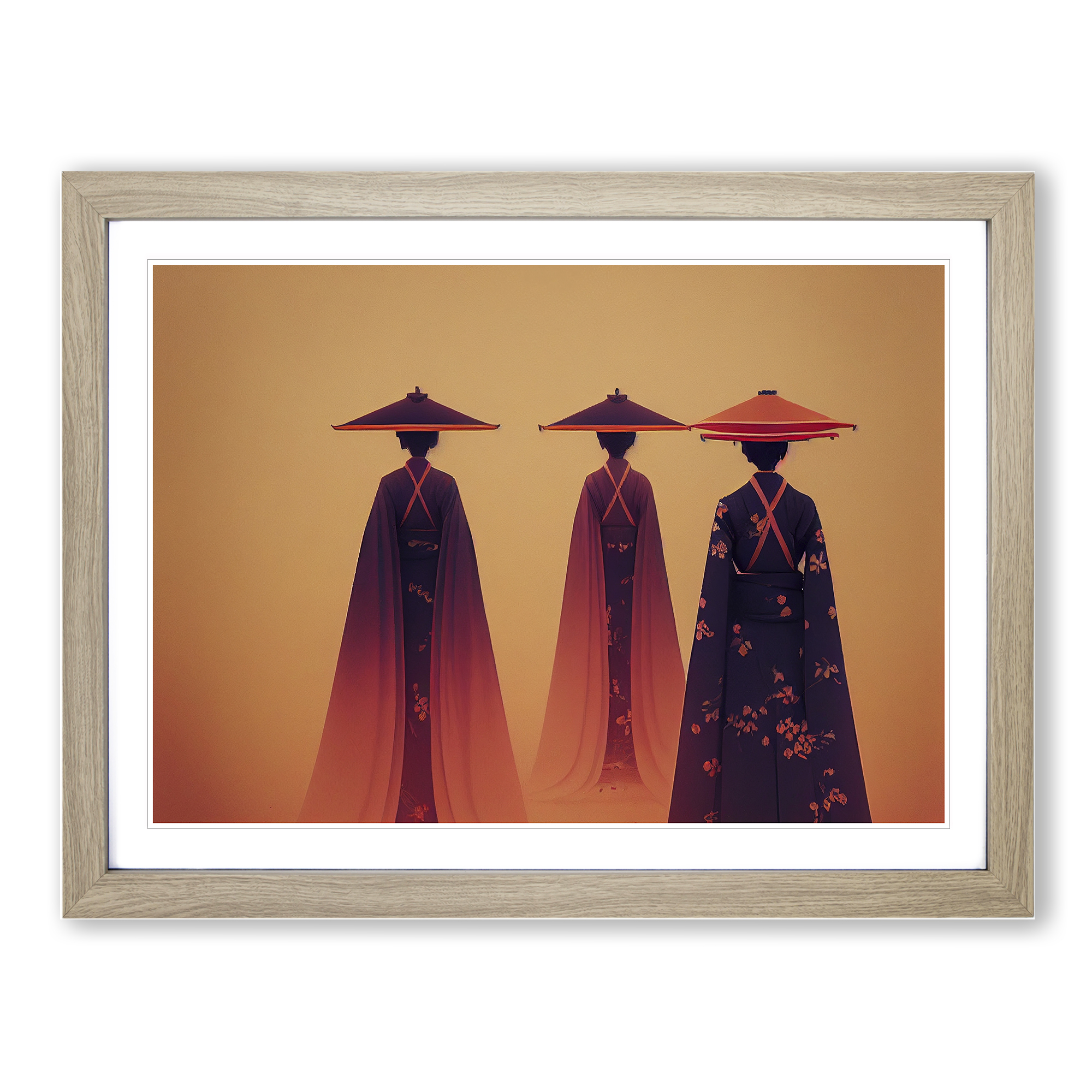 Three Geisha Framed Canvas Wall Art Print Poster Picture, Home Decor ...