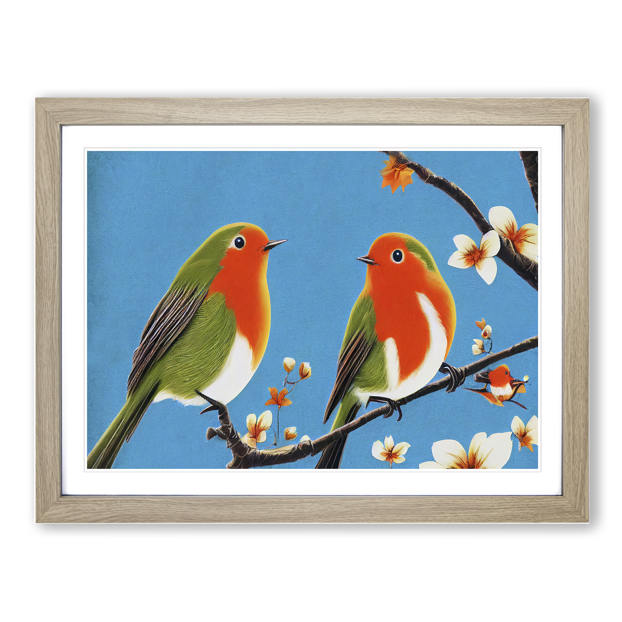 Two Robin Birds Framed Canvas Wall Art Print Poster Picture, Home Decor ...