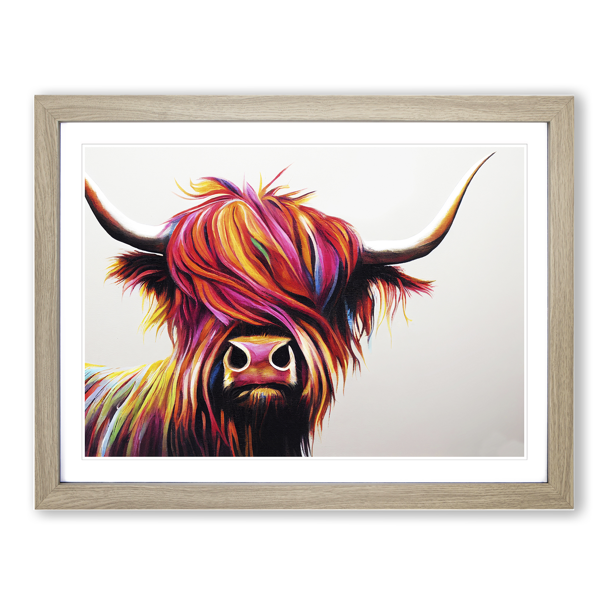 Vibrant Highland Cow Abstract Framed Canvas Wall Art Print Poster ...