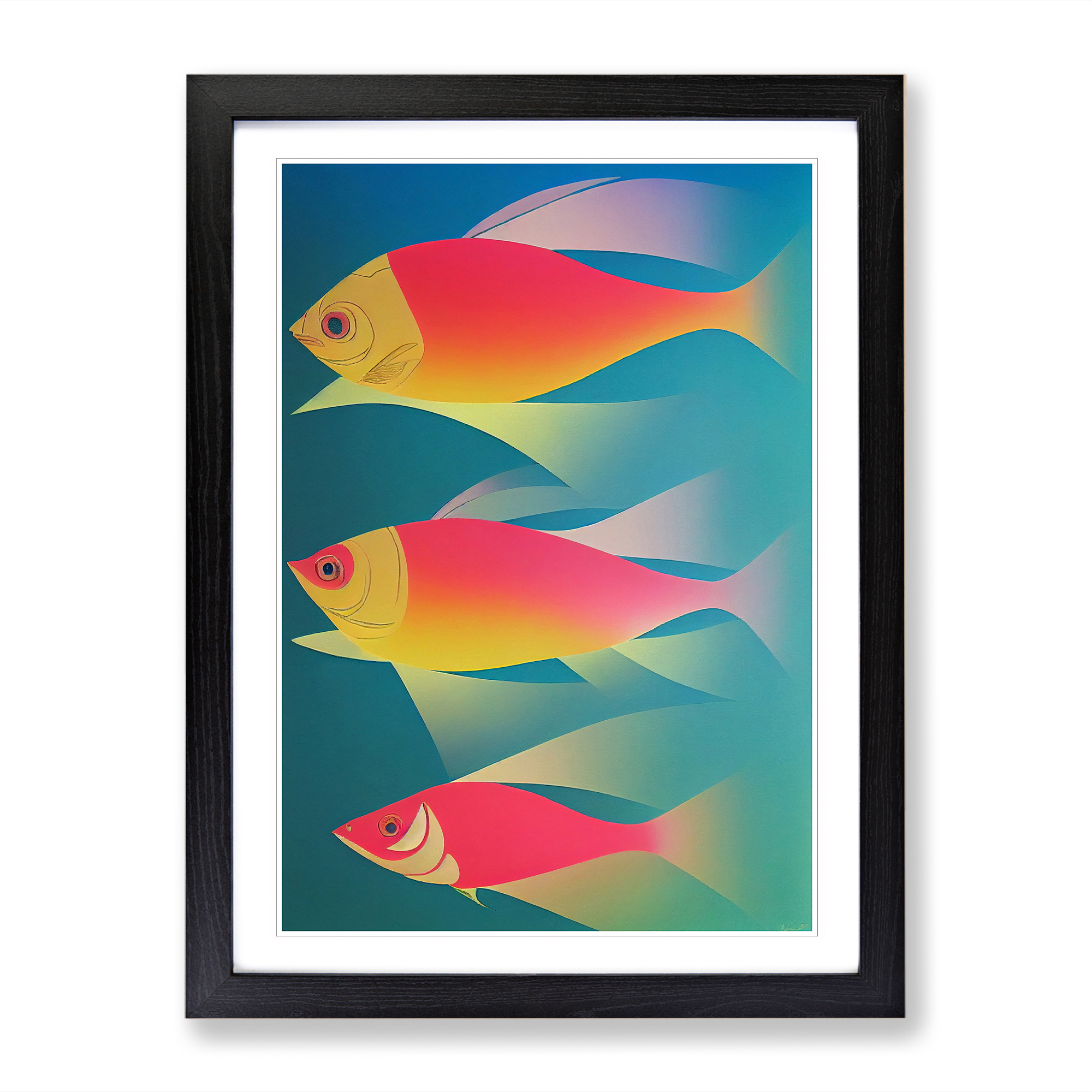 Fish Cubism Framed Canvas Wall Art Print Poster Picture, Home Decor ...