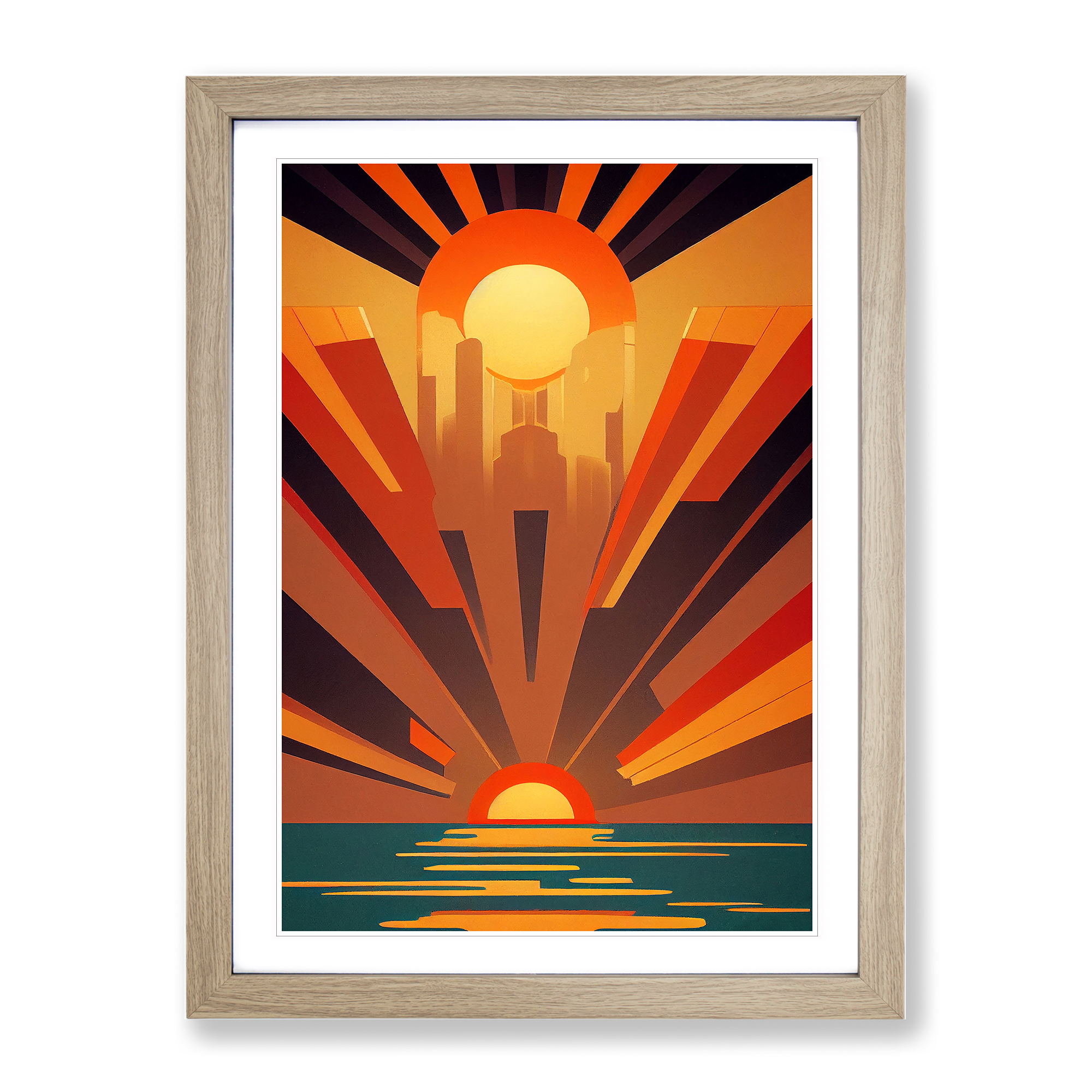Art Deco Ocean Sunset No.1 Framed Wall Art Print Large Picture Ready to ...