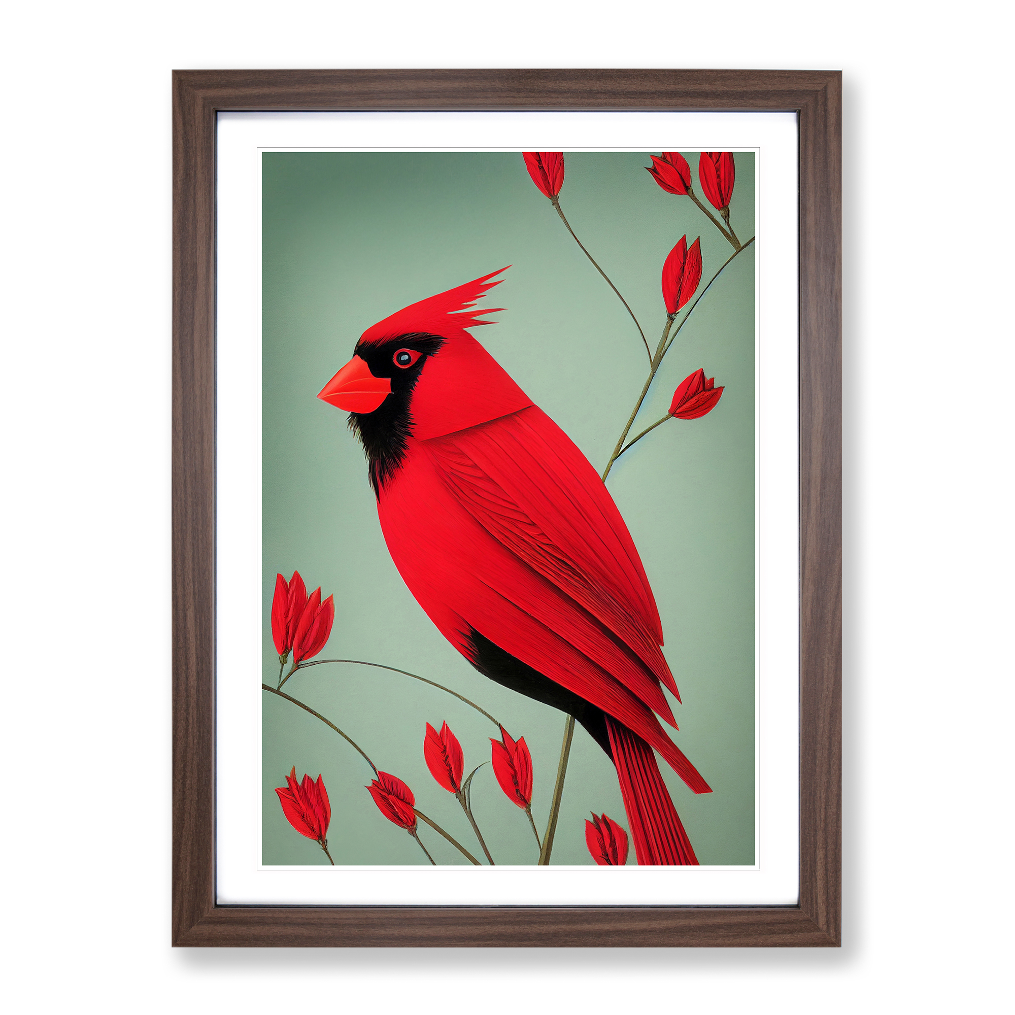 Cardinal Bird Art Deco Style Wall Art Print Framed Canvas Picture ...