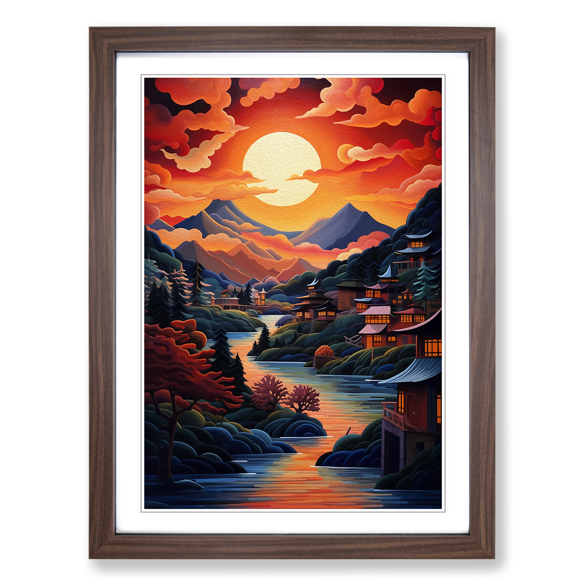 Japanese Sunset Cubism Framed Wall Art Print Large Picture Ready to ...