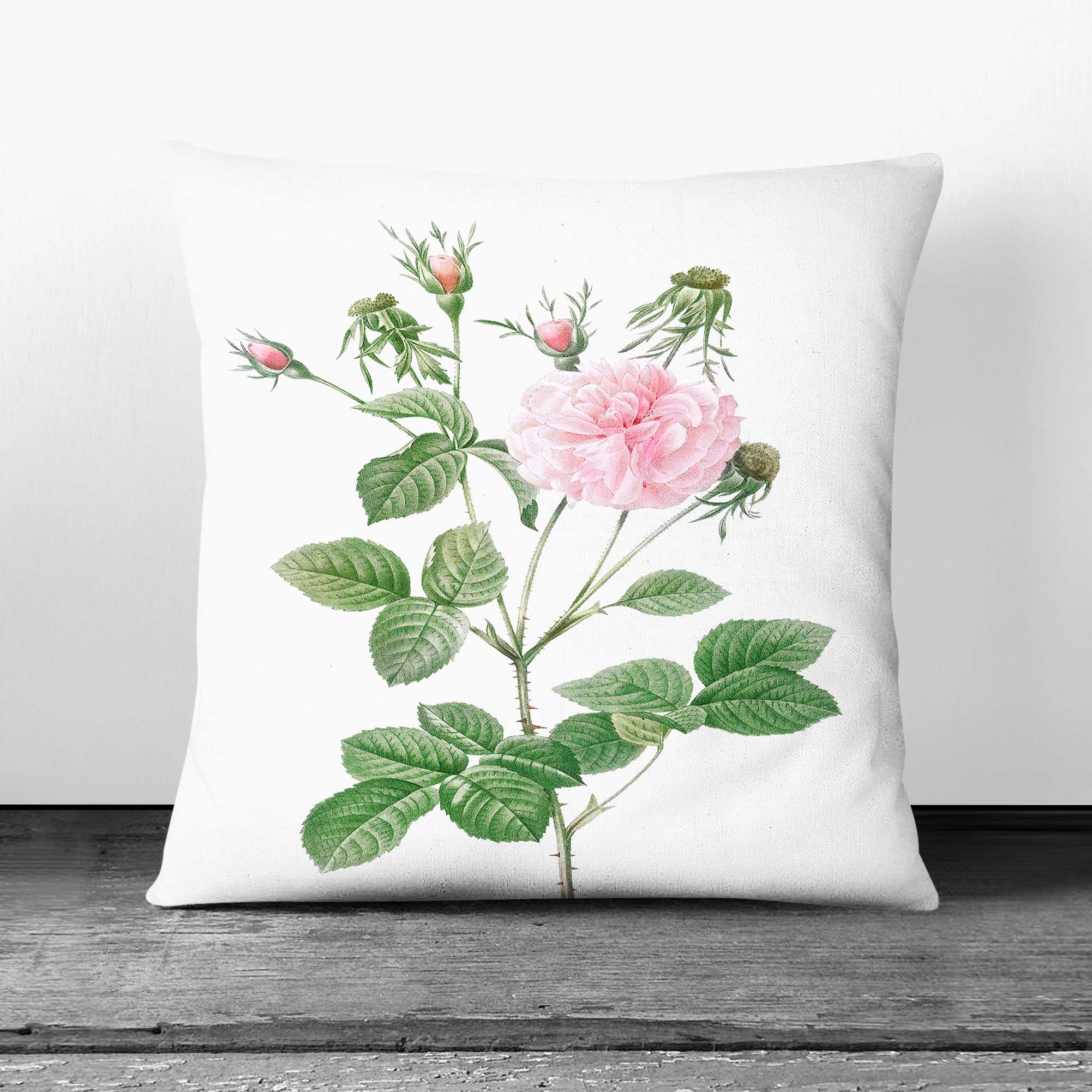 Plump Cushion Agatha Rose in Pink Flowers Pierre-Joseph Redoute Scatter ...