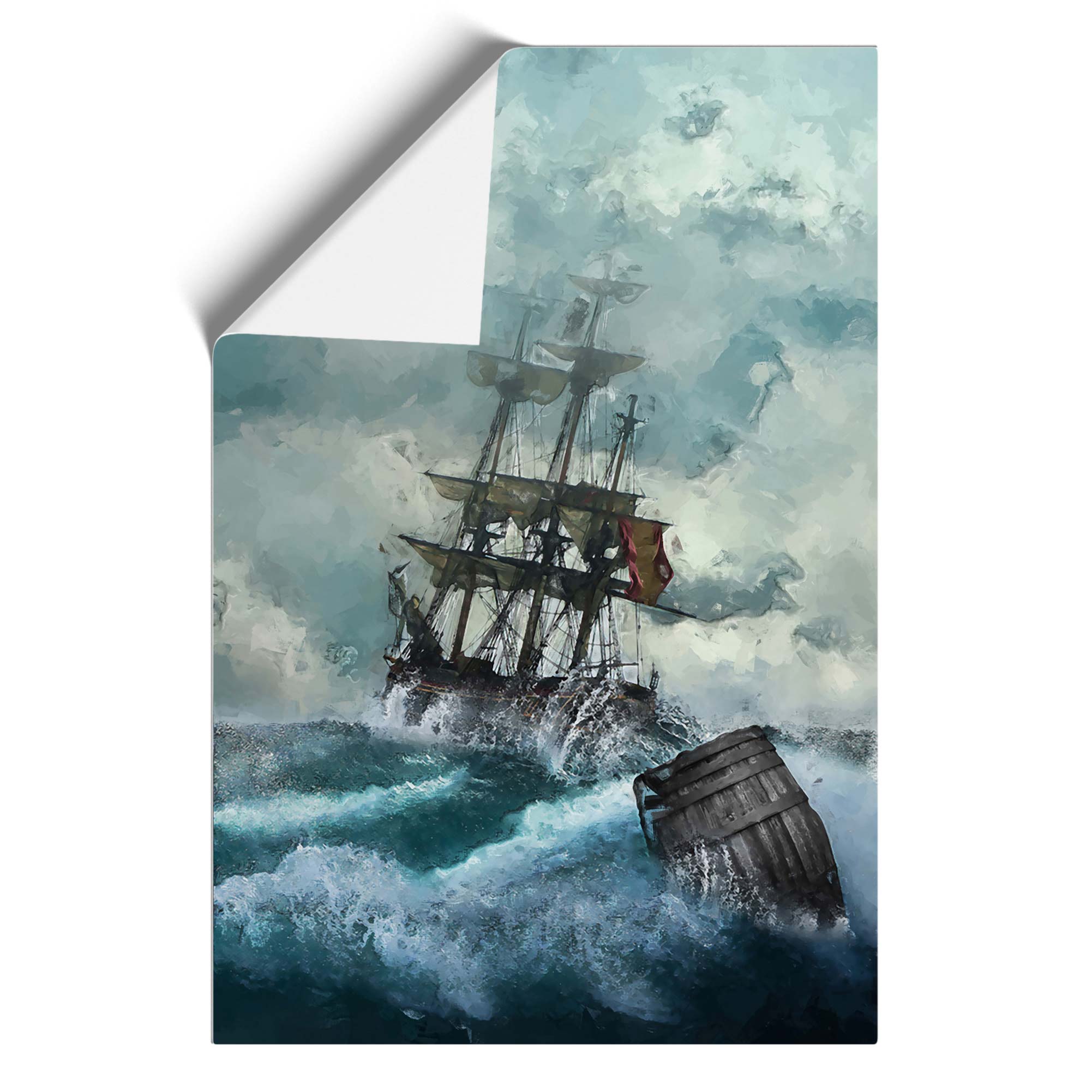 Pirate Ship Upon a Stormy Sea in Abstract Framed Canvas Wall Art Print ...