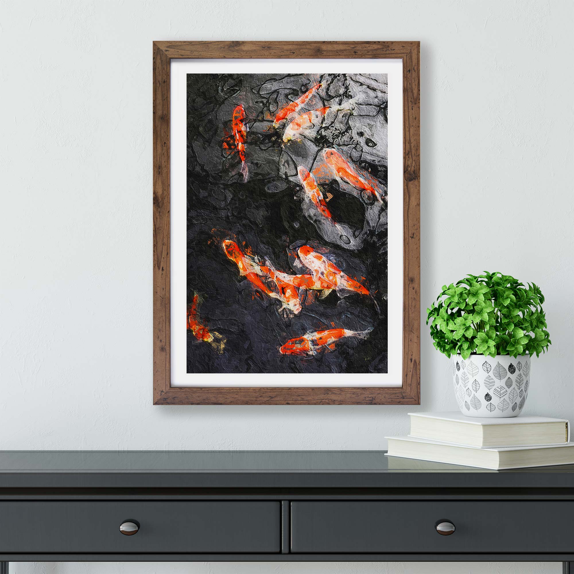 Carp & Koi Fish In Abstract Animal Wall Art Print Framed Canvas Picture ...