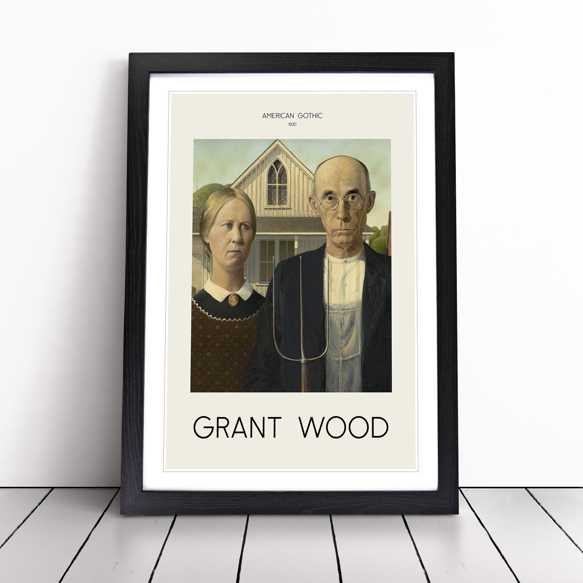 American Gothic Print By Grant Wood Exhibition Framed Canvas Wall Art ...