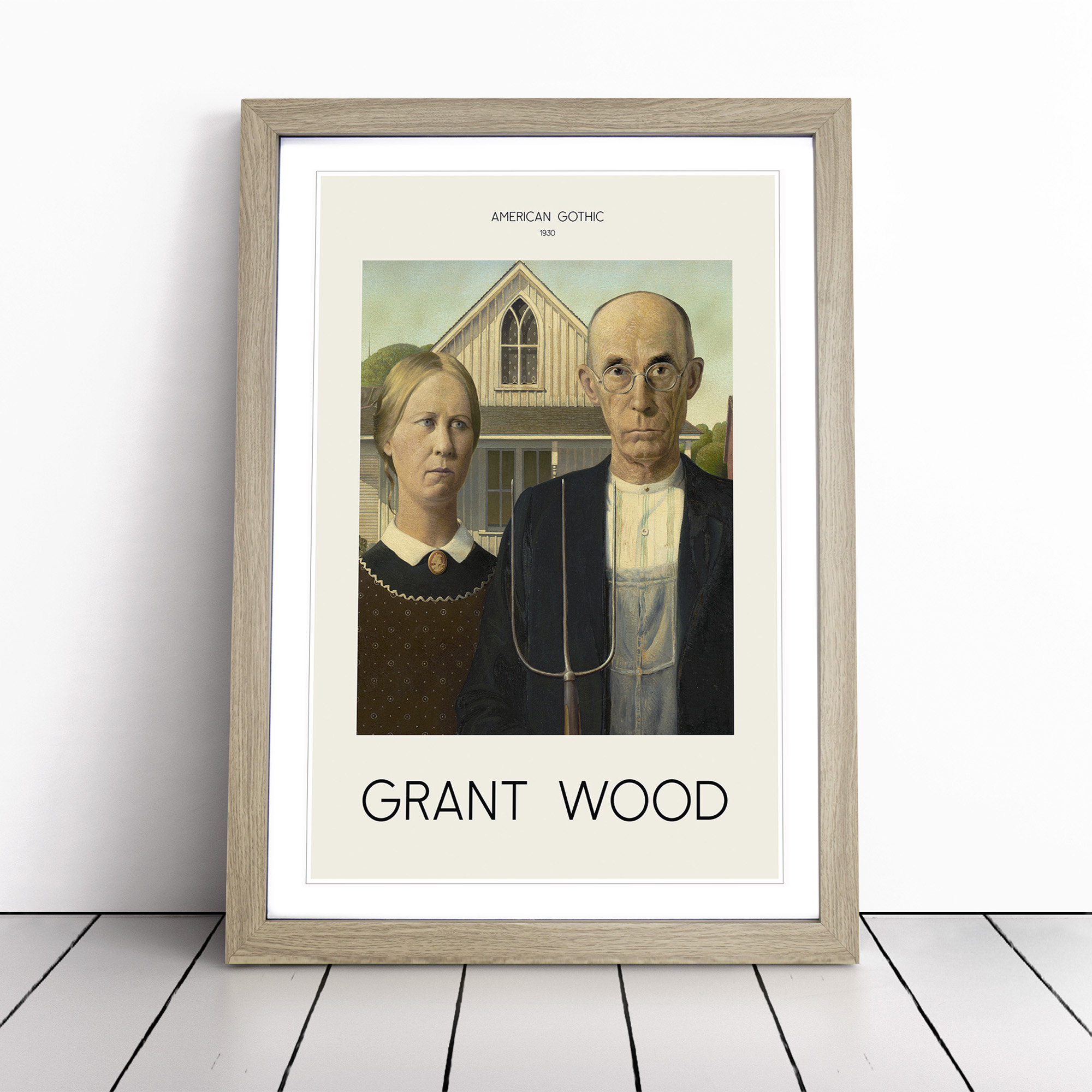 American Gothic Print By Grant Wood Exhibition Framed Canvas Wall Art ...