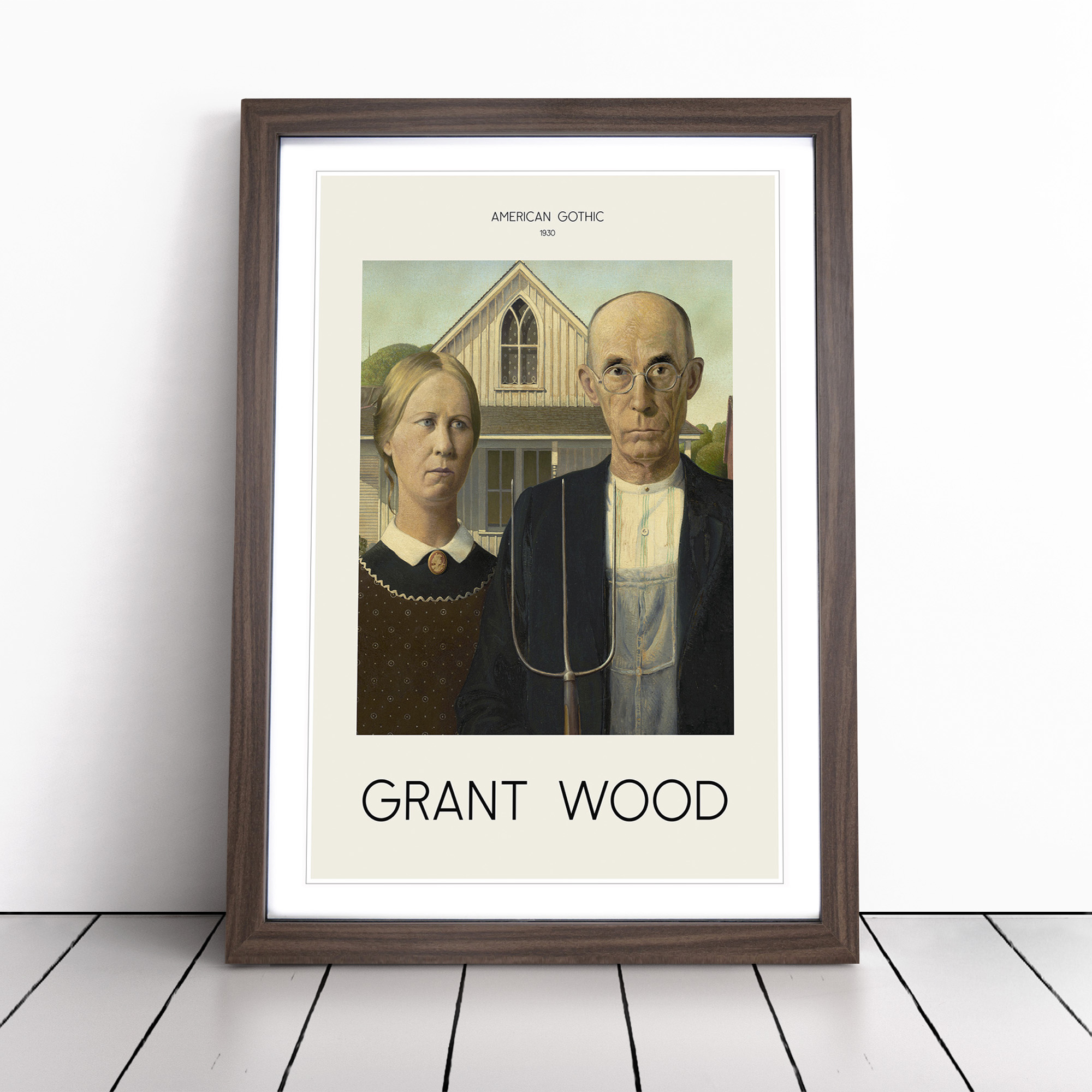 American Gothic Print By Grant Wood Exhibition Framed Canvas Wall Art ...