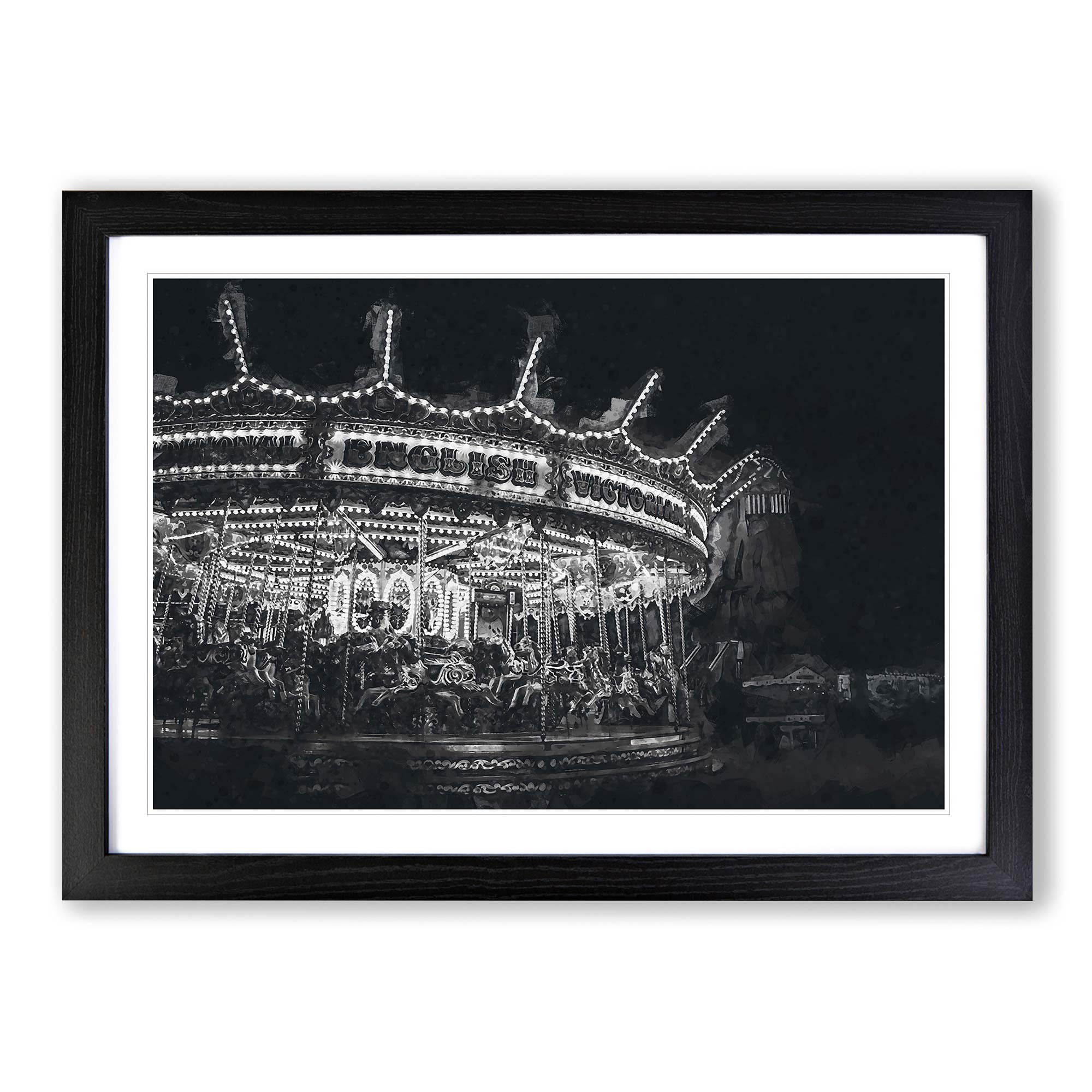 A Vintage Carousel in Abstract Framed Wall Art Canvas Print Home Decor ...