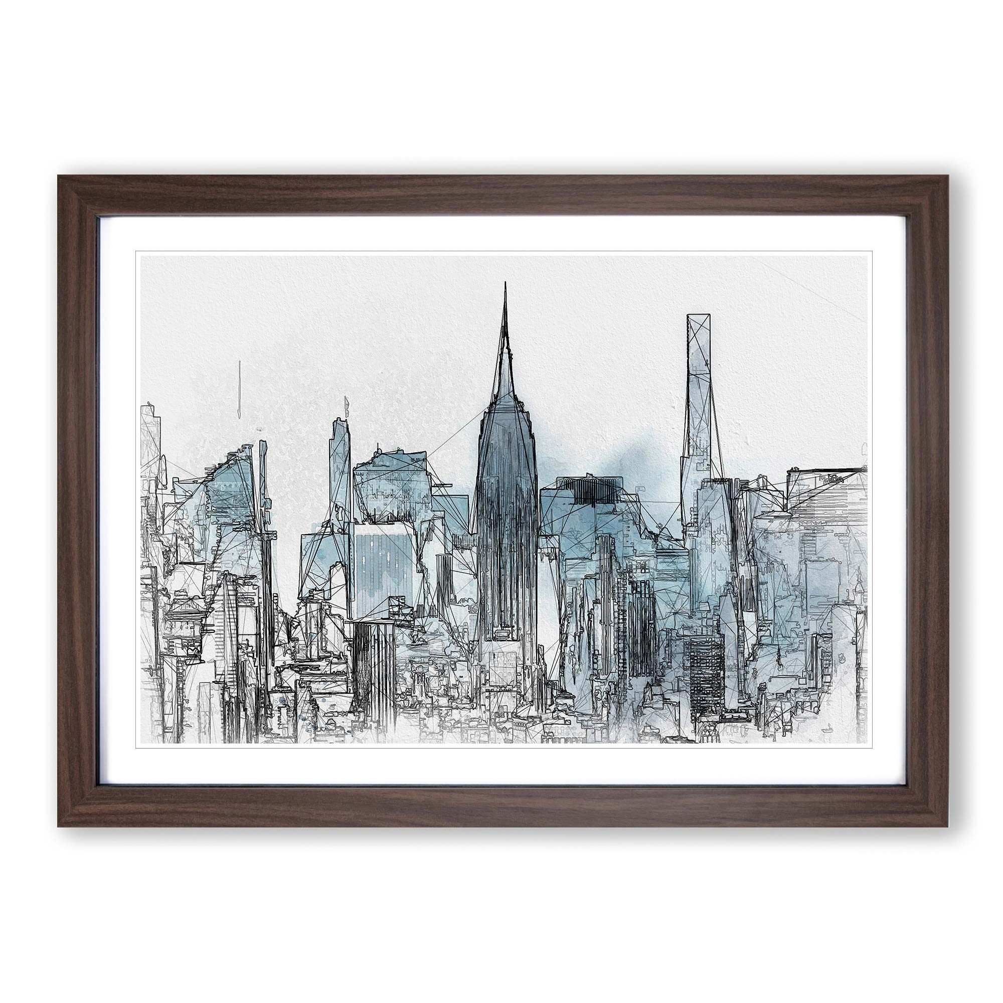 Manhattan New York Skyline in Abstract Framed Canvas Wall Art Print ...