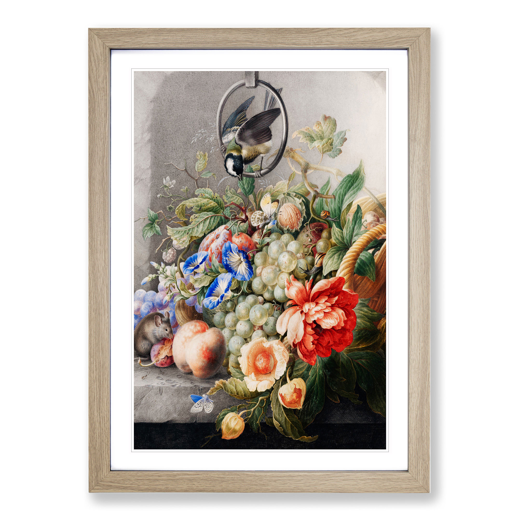 Bird With Flowers By Herman Henstenburgh Wall Art Print Framed Picture ...
